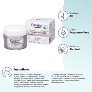 Eucerin Q10 Anti-Wrinkle Face Cream, Unscented Face Cream for Sensitive Skin, 1.7 Oz Jar