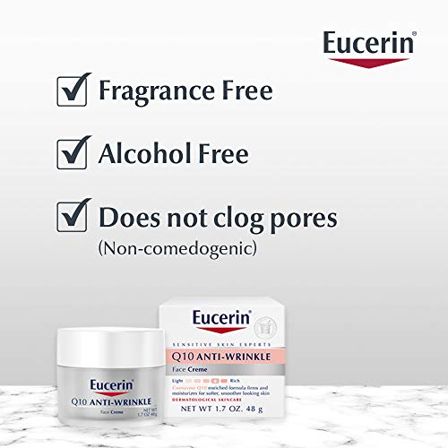 Eucerin Q10 Anti-Wrinkle Face Cream, Unscented Face Cream for Sensitive Skin, 1.7 Oz Jar