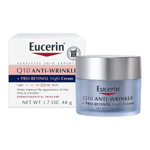 eucerin q10 anti-wrinkle night cream + pro-retinol, facial cream for sensitive skin, 1.7 oz jar