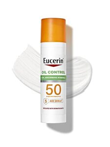 eucerin sun oil control spf 50 face sunscreen lotion with oil absorbing minerals, 2.5 fl oz bottle