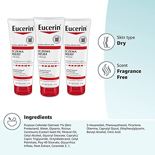 Eucerin Eczema Relief Cream - Full Body Lotion for Eczema-Prone Skin - 8 Ounce (Pack of 3)