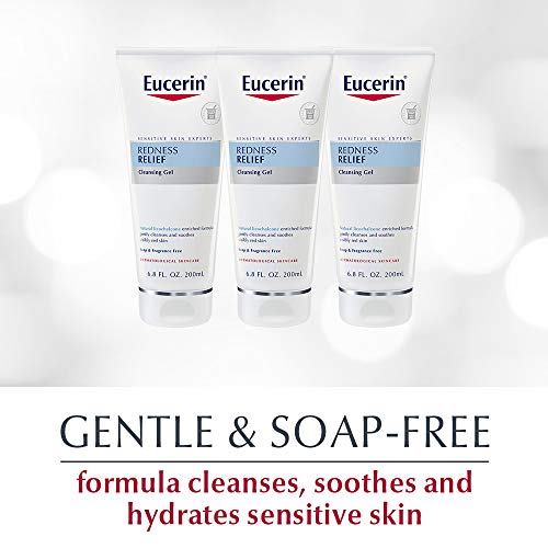 Eucerin Redness Relief Cleansing Gel - Fragrance Free, Gently Cleanses Sensitive Skin - 6.8 fl. oz. Tube (Pack of 3)