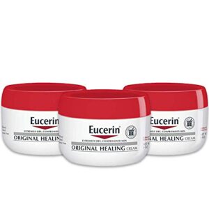 eucerin original healing cream, fragrance free body cream for dry skin, 4 oz jar, pack of 3