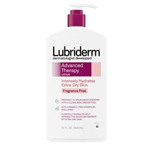 lubriderm advanced therapy fragrance-free moisturizing lotion with vitamins e and pro-vitamin b5, intense hydration for extra dry skin, non-greasy formula, 32 fl. oz