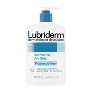 lubriderm daily moisture hydrating unscented body lotion with pro-vitamin b5 for normal-to-dry skin for healthy-looking skin, non-greasy and fragrance-free lotion, 16 fl. oz