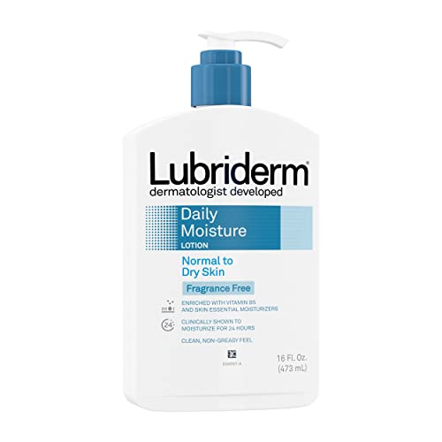 Lubriderm Daily Moisture Hydrating Unscented Body Lotion with Pro-Vitamin B5 for Normal-to-Dry Skin for Healthy-Looking Skin, Non-Greasy and Fragrance-Free Lotion, 16 fl. oz