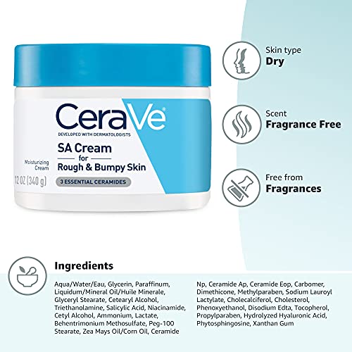 CeraVe Moisturizing Cream with Salicylic Acid | Exfoliating Body Cream with Lactic Acid, Hyaluronic Acid, Niacinamide, and Ceramides | Fragrance Free & Allergy Tested | 12 Ounce