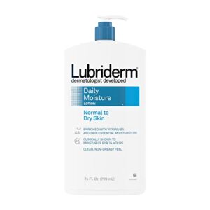 lubriderm daily moisture hydrating body and hand lotion to help moisturize dry skin with pro-vitamin b5 for healthy-looking skin, non-greasy, 24 fl. oz