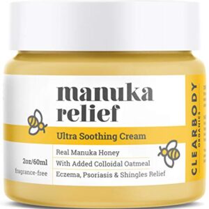 Manuka Relief Cream for Eczema Psoriasis Shingles Prone, Dry Skin- Colloidal Oatmeal & Manuka Honey- Clean, Soothing Ointment for Kids, Adults, Baby- Plant Based Formula Treatment, Eczema Cream