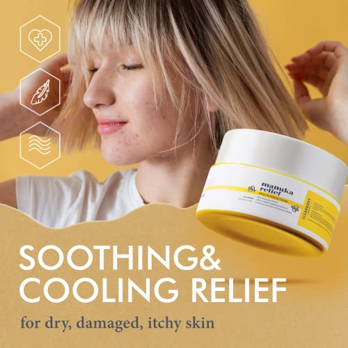 Manuka Relief Cream for Eczema Psoriasis Shingles Prone, Dry Skin- Colloidal Oatmeal & Manuka Honey- Clean, Soothing Ointment for Kids, Adults, Baby- Plant Based Formula Treatment, Eczema Cream