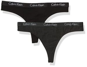 calvin klein women’s motive cotton multipack thong panty, charcoal heather/black, medium