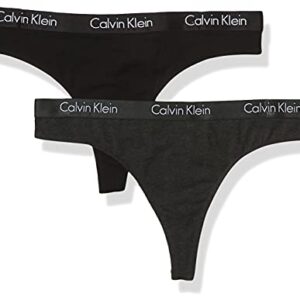 Calvin Klein Women's Motive Cotton Multipack Thong Panty, Charcoal Heather/Black, Medium