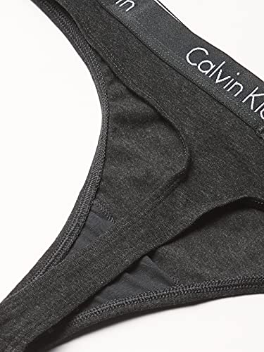 Calvin Klein Women's Motive Cotton Multipack Thong Panty, Charcoal Heather/Black, Medium