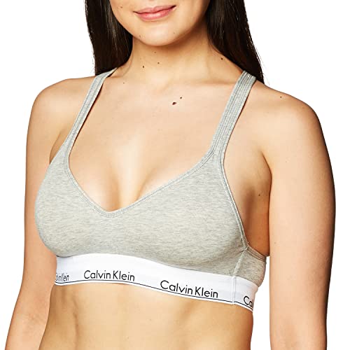 Calvin Klein Women's Modern Cotton Lightly Lined Bralette Non-Wired and Non paded , Grey Heather, Medium