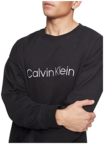 Calvin Klein Men's Relaxed Fit Logo French Terry Crewneck Sweatshirt, Black Beauty, Small