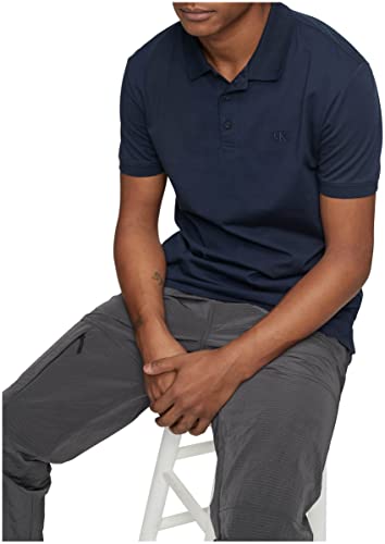 Calvin Klein Men's Smooth Cotton Monogram Logo Polo Shirt, Dark Sapphire, Large