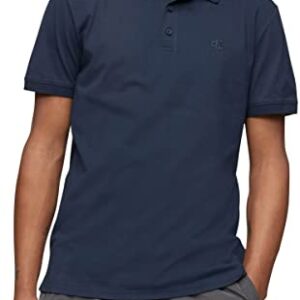 Calvin Klein Men's Smooth Cotton Monogram Logo Polo Shirt, Dark Sapphire, Large