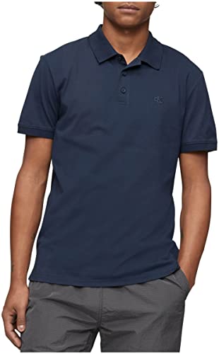 Calvin Klein Men's Smooth Cotton Monogram Logo Polo Shirt, Dark Sapphire, Large