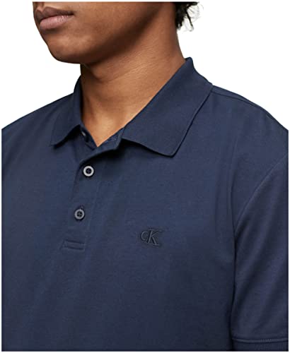 Calvin Klein Men's Smooth Cotton Monogram Logo Polo Shirt, Dark Sapphire, Large