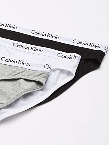 Calvin Klein Carousel Logo Cotton Stretch Women Bikini Panties, Multipack,3 pack, Black/White/Grey Heather, Medium