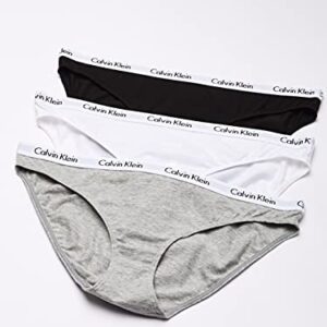 Calvin Klein Carousel Logo Cotton Stretch Women Bikini Panties, Multipack,3 pack, Black/White/Grey Heather, Medium