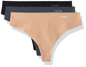 calvin klein women’s invisibles thong multipack panty, speakeasy/light caramel/black, medium