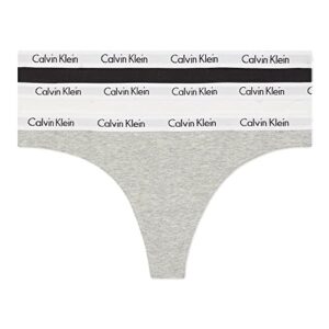 calvin klein women’s carousel logo cotton thong panty, black/white/grey heather, medium