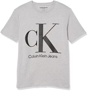 calvin klein boys’ big classic logo crew neck tee, light grey heather ck, 8