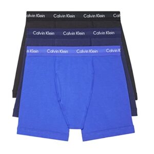 Calvin Klein Men's Cotton Stretch 3-Pack Boxer Brief, Black, Blue Shadow, Cobalt Water, M