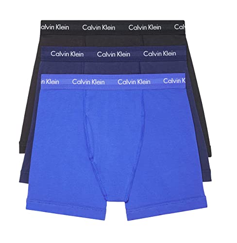 Calvin Klein Men's Cotton Stretch 3-Pack Boxer Brief, Black, Blue Shadow, Cobalt Water, M