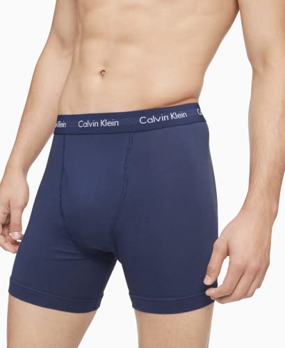 Calvin Klein Men's Cotton Stretch 3-Pack Boxer Brief, Black, Blue Shadow, Cobalt Water, M