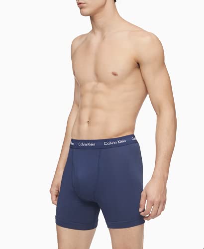 Calvin Klein Men's Cotton Stretch 3-Pack Boxer Brief, Black, Blue Shadow, Cobalt Water, M