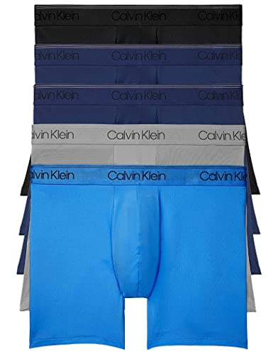 Calvin Klein Men's Micro Stretch 5-Pack Boxer Brief, 2 Blue Shadow, Black, Medium Grey, Cobalt