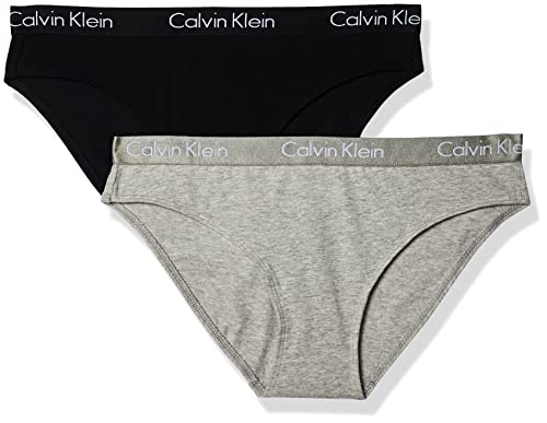 Calvin Klein Women's Motive Cotton Multipack Bikini Panty, Black/Gray Heather, L