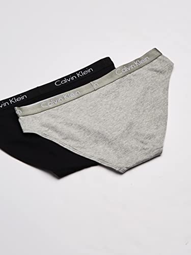 Calvin Klein Women's Motive Cotton Multipack Bikini Panty, Black/Gray Heather, L