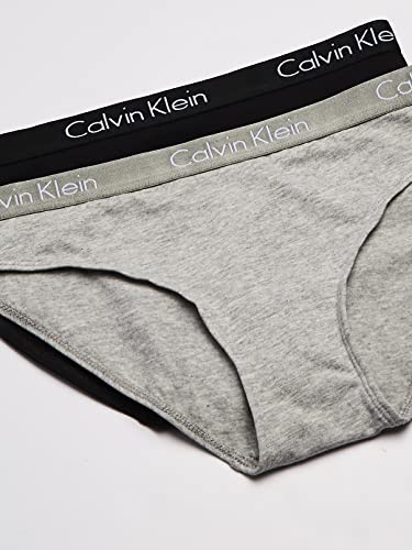 Calvin Klein Women's Motive Cotton Multipack Bikini Panty, Black/Gray Heather, L