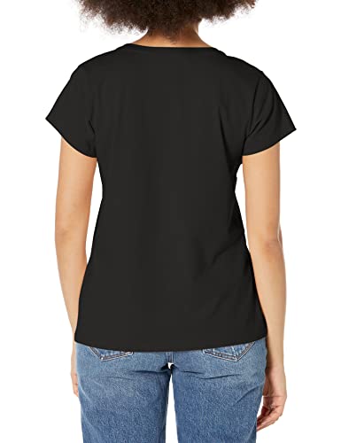 Calvin Klein Women's Soft Ck Logo Splatter Foil Sparkly Cotton Span Jersey Everyday T Shirt, Black, Large