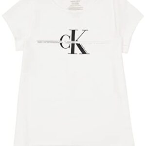 Calvin Klein Girls' Short Sleeve Flip Sequins Graphic T-Shirt, White Stripe, 12-14