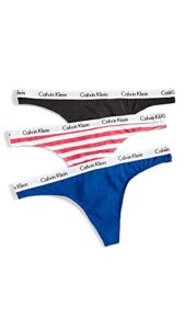 calvin klein women’s carousel logo cotton thong panty, rainer stripe/strawberry shake/black, s