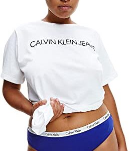 Calvin Klein Women's Carousel Logo Cotton Thong Panty, Rainer Stripe/Strawberry Shake/Black, S