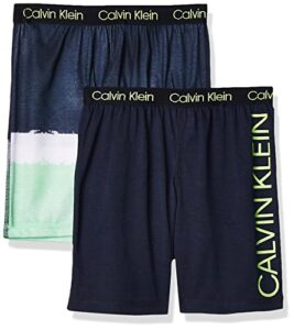 calvin klein boys’ lounge pajama shorts, 2 pack, dipdye/black iris, 14-16