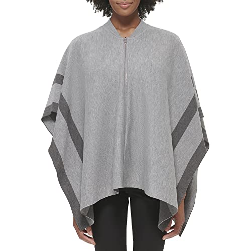 Calvin Klein Women's Warm Stripe Zip Detail Poncho, HEG Combo, One Size