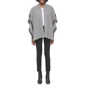 Calvin Klein Women's Warm Stripe Zip Detail Poncho, HEG Combo, One Size