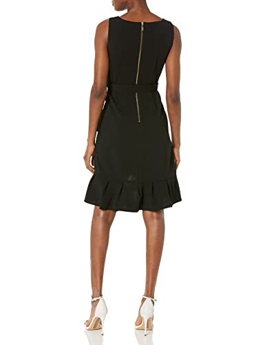 Calvin Klein Women's Sleeveless Cocktail Dress with Wrapping Flounce Hem, Black, 12