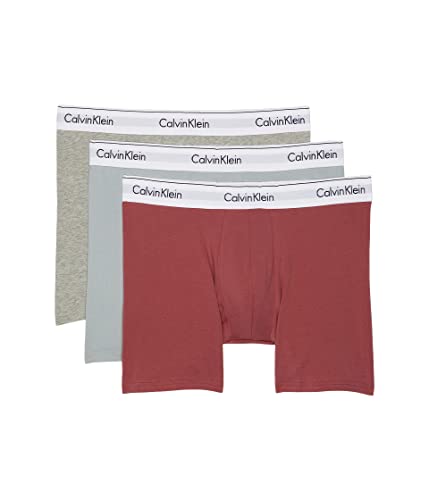 Calvin Klein Men's Modern Cotton Stretch 3-Pack Boxer Brief, Grey Heather, Silver Springs, Raspberry Blush, Medium