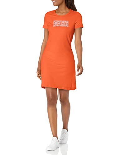 Calvin Klein Women's Elegant Short Sleeve Logo Essential T-Shirt Dress, Ember, Large