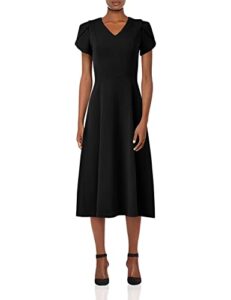 calvin klein women’s tulip sleeve a-line midi dress, black, 14