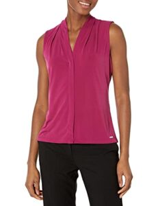 calvin klein women’s solid v-neck cami, mulberry, large