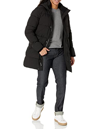 Calvin Klein Men's Long Stretch Puffer Jacket, Ebony, Large