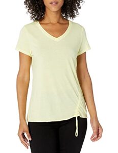 calvin klein women’s front side ruched short sleeve tee, lemon chrome, x-large